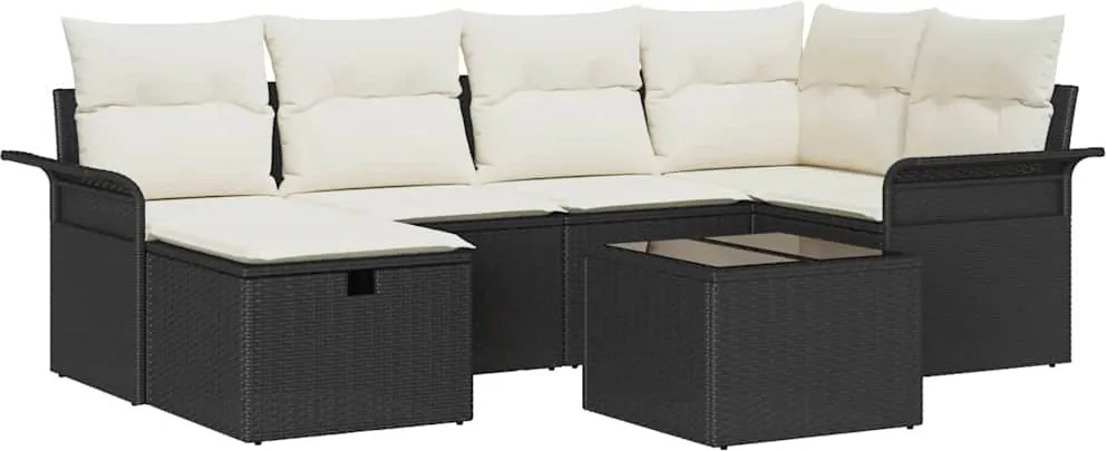 Sada zahradních pohovek 7 ks Černá a krémová polyratan 3358886