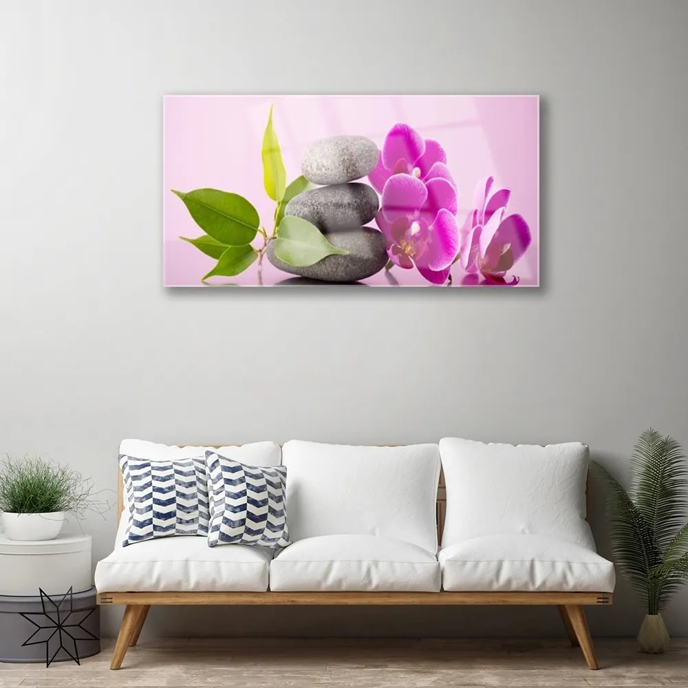 akrylový obraz Orchidej Vstavač Kameny 100x50 cm