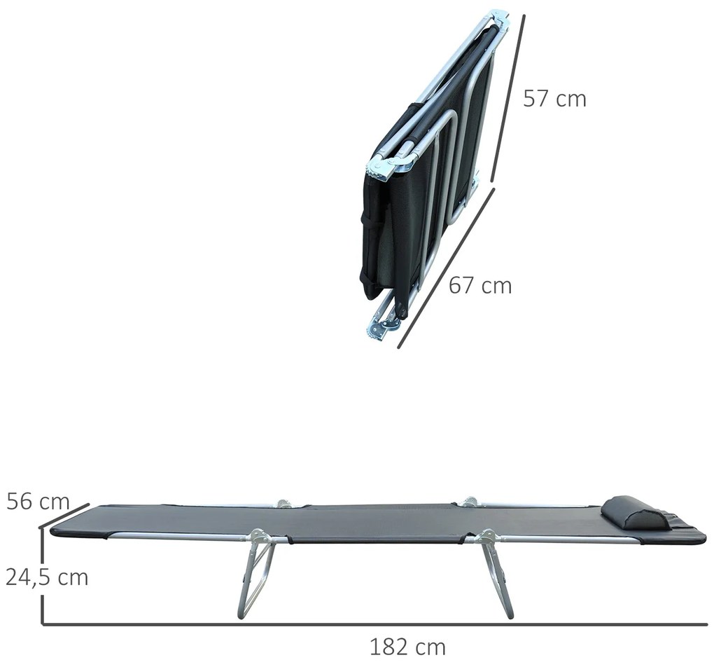 Zahradní lehátko Outsunny relaxační lehátko dvounohé černé skládací pro zahradní terasu a balkon | Aosom.de