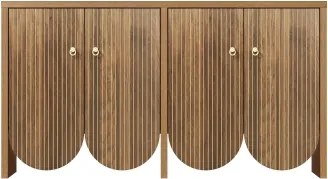 Aosom Komoda se 4 dveřmi, všestranná úložná skříň do obývacího pokoje a jídelny, 147 × 40 × 80 cm, přírodní barva