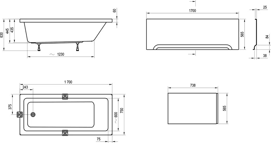 Ravak 10° 170 x 75 cm CA71000000 vana snowwhite