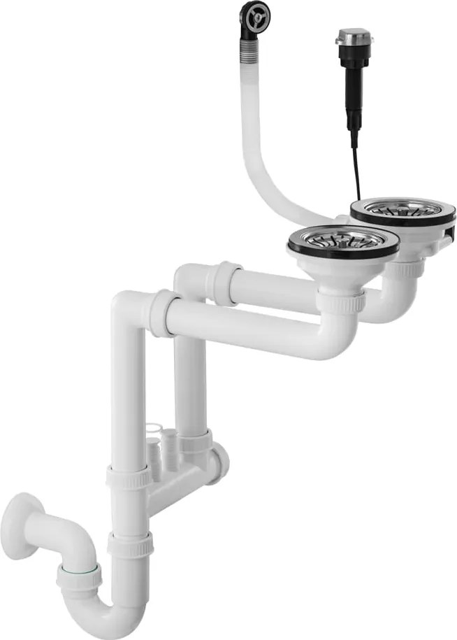 Gamma Gamma, 2-komorový automatický sifon pro granitové dřezy s kulatým přepadem, chromová, GMA-1A22CH