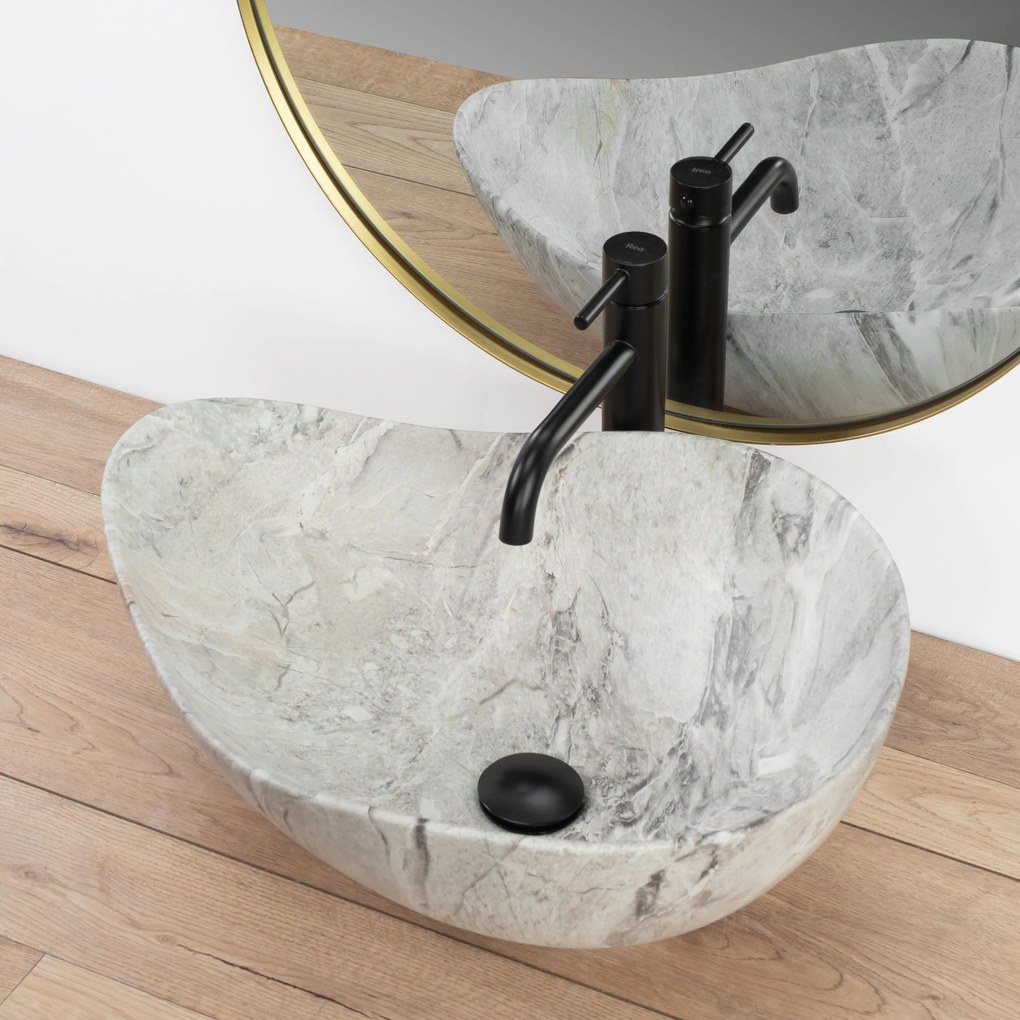 Rea Dora Stone, umyvadlo na desku 515x400x175 mm, šedá imitace kamene, REA-U5066