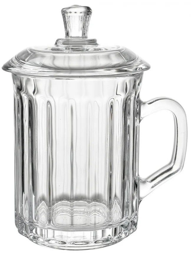 Skleněný hrnek s vroubky a víčkem - 11*9*15 cm / 250 ml