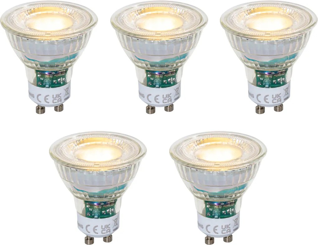 Sada 5 stmívatelných čirých LED žárovek GU10 50mm 2,5W 450 lm 2700K