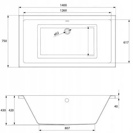 Cersanit Intro akrylátová vana 140x75cm + nožičky, bílá, S301-065