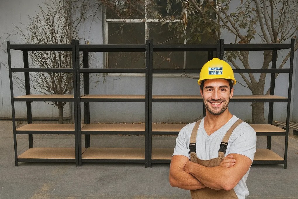 Fistar AKCE - Balíček : 4x Regál 180x90x40 cm lakovaný 5-policový, nosnost 875 kg - ČERNÝ