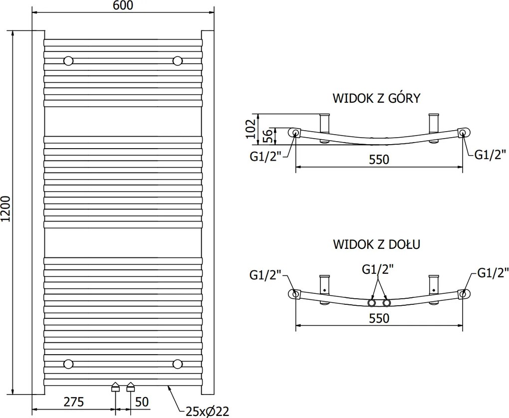 Mexen Ares, elektrické topné těleso 1200x600 mm + topná tyč 600 W, chromová, W102-1200-600-2600-01