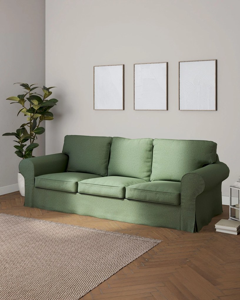 Potah na pohovku IKEA Ektorp 3-místná, rozkládací STARÝ MODEL PIXBO barva zelená látka pletený vzor