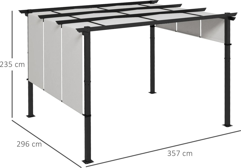 Outsunny Pergola s 3 Posuvnými Markýzami 3,5 x 3 x 2,35 m Černý Ocelový Rám Světle Šedá Markýza z Vysoce Hustého Polyesteru | Aosom