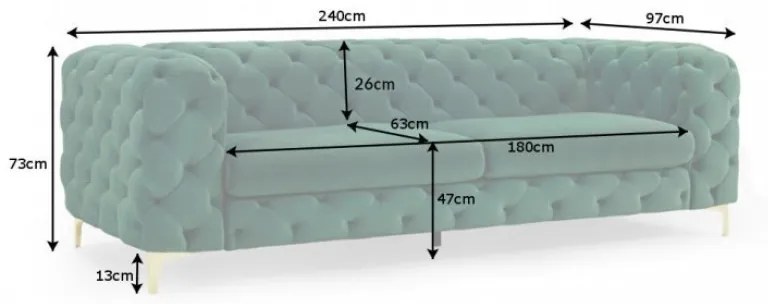 Pohovka Moderní barokní 240cm smaragdově zelený samet / 39312