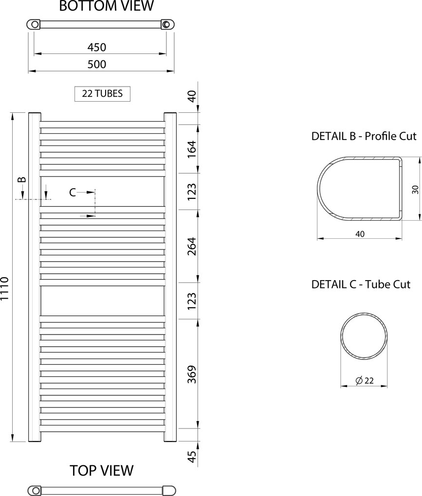 Aqualine ALYA otopné těleso rovné 500 x 1110 mm chrom LLR102
