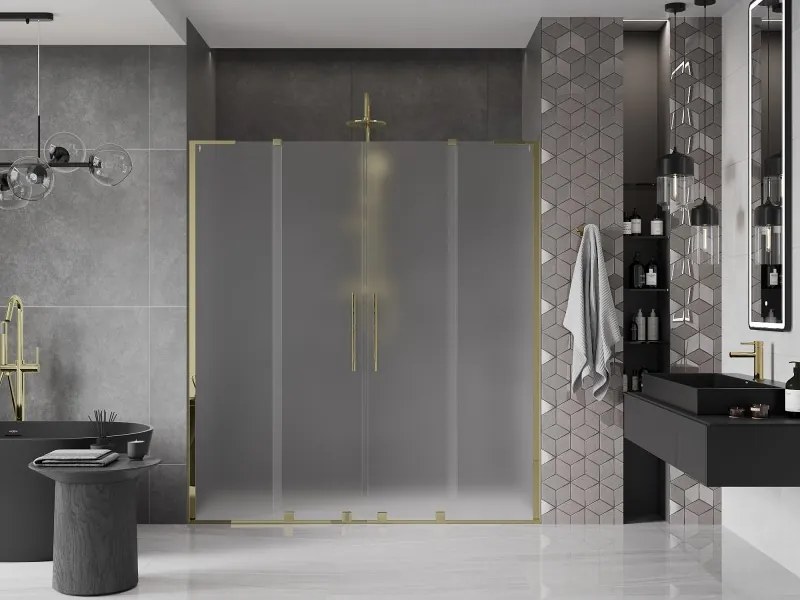 Mexen Velar L Duo, posuvné sprchové dveře do otvoru 180 cm, 8mm sklo námraza, zlatá lesklá, 871-180-003-32-50