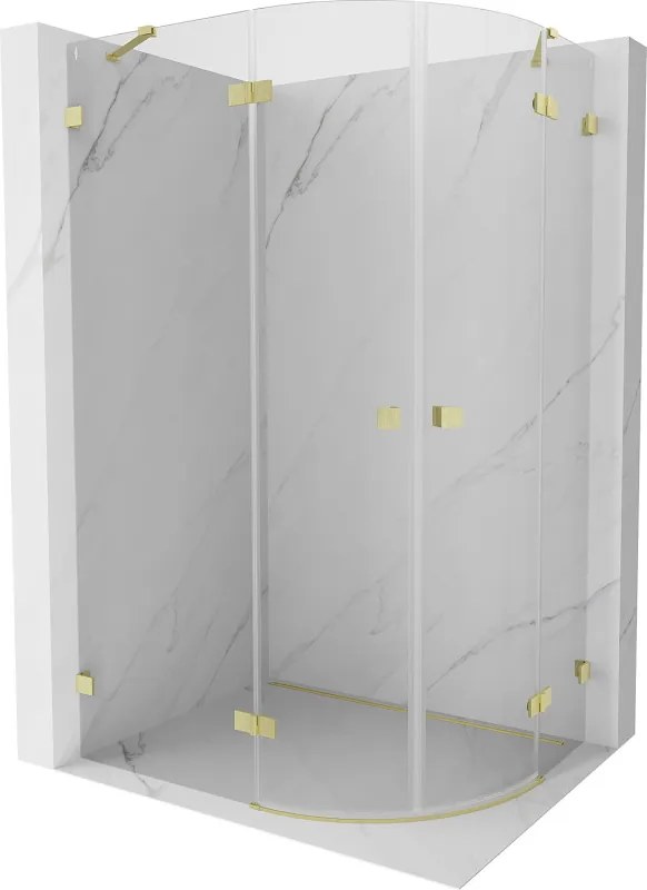 Mexen Lunar, půlkruhový sprchový kout naklápěcí doleva 90 x 70 cm, 8mm čiré sklo, zlatý matný profil, 833-090L-070P-55-00