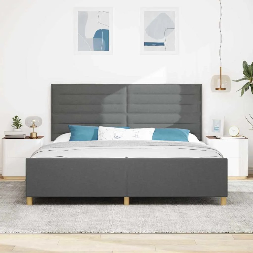 Rám postele s čelo Tmavě šedá 200 x 200 cm textil 3344677