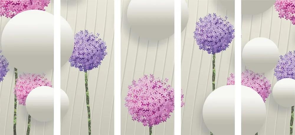 5-dílný obraz zajímavé květy s abstraktními prvky a vzory Varianta: 100x50