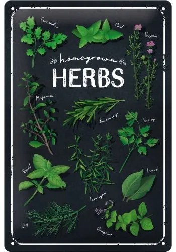 Postershop Plechová cedule: Homegrown Herbs - 20x30 cm