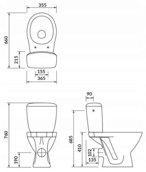 Cersanit Kaskáda, kombi wc se splachováním 3/6l, horizontální odpad + sedátko s polypropylenu, bílá, K100-206