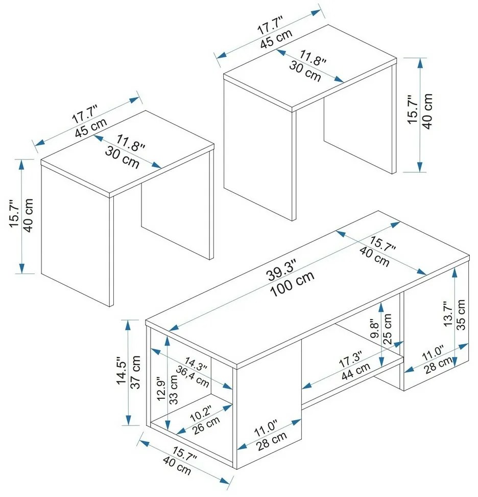 Sada konferenčních stolků Sartos Beige and Atlantic Pine, 3 k