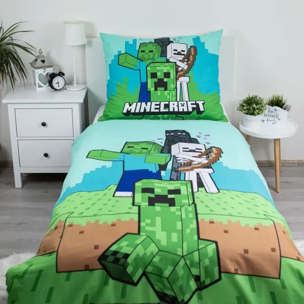 Jerry Fabrics Povlečení bavlna Minecraft Mobs Here 140x200, 70x90 cm