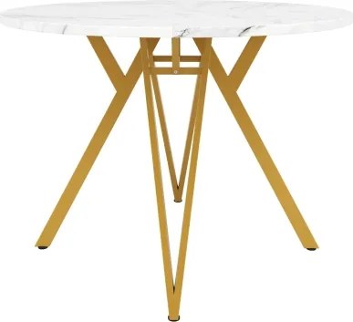 Aosom Kulatý jídelní stůl pro 4 osoby, deska stolu z MDF, 100 x 76 cm, bílá+zlatá