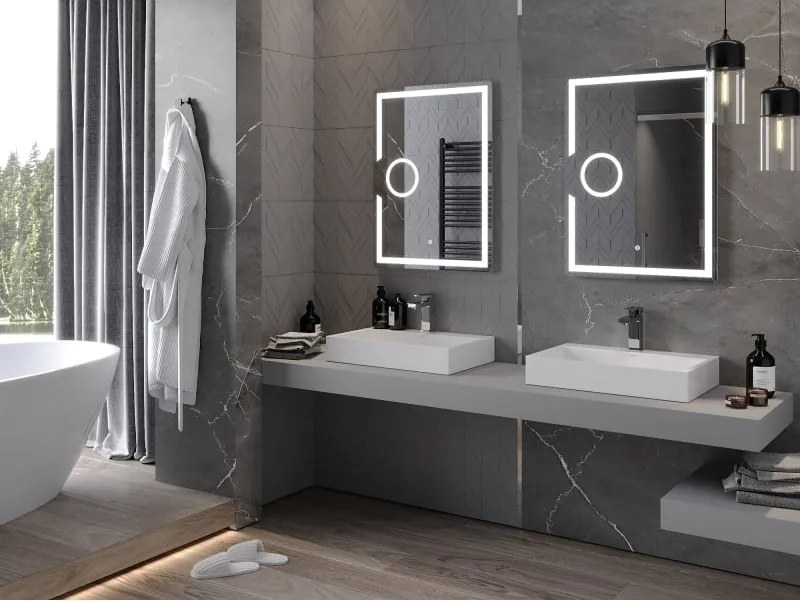 Mexen Onyx podsvícené koupelnové zrcadlo s kosmetickým zrcátkem 60 x 80 cm, LED 6000K, antipára - 9813-060-080-611-00