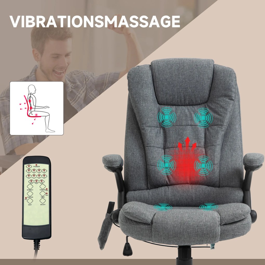 Masážní křeslo Vinsetto manažerské kancelářské křeslo výškově nastavitelné ergonomické masážní šedé 67 x 74 x 116-126 cm | Aosom