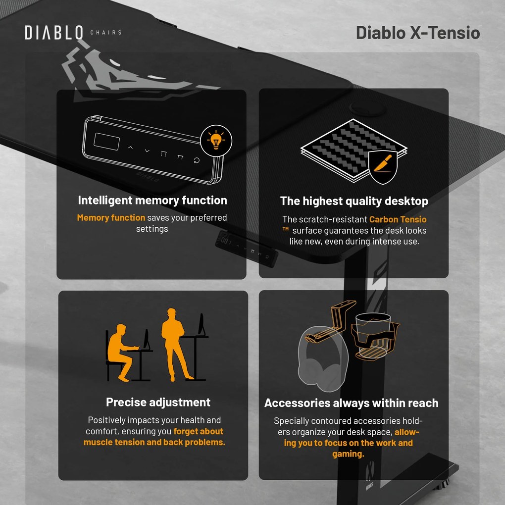 Elektricky výškově nastavitelný stůl 140 cm černý: Diablo X-Tensio 1400
