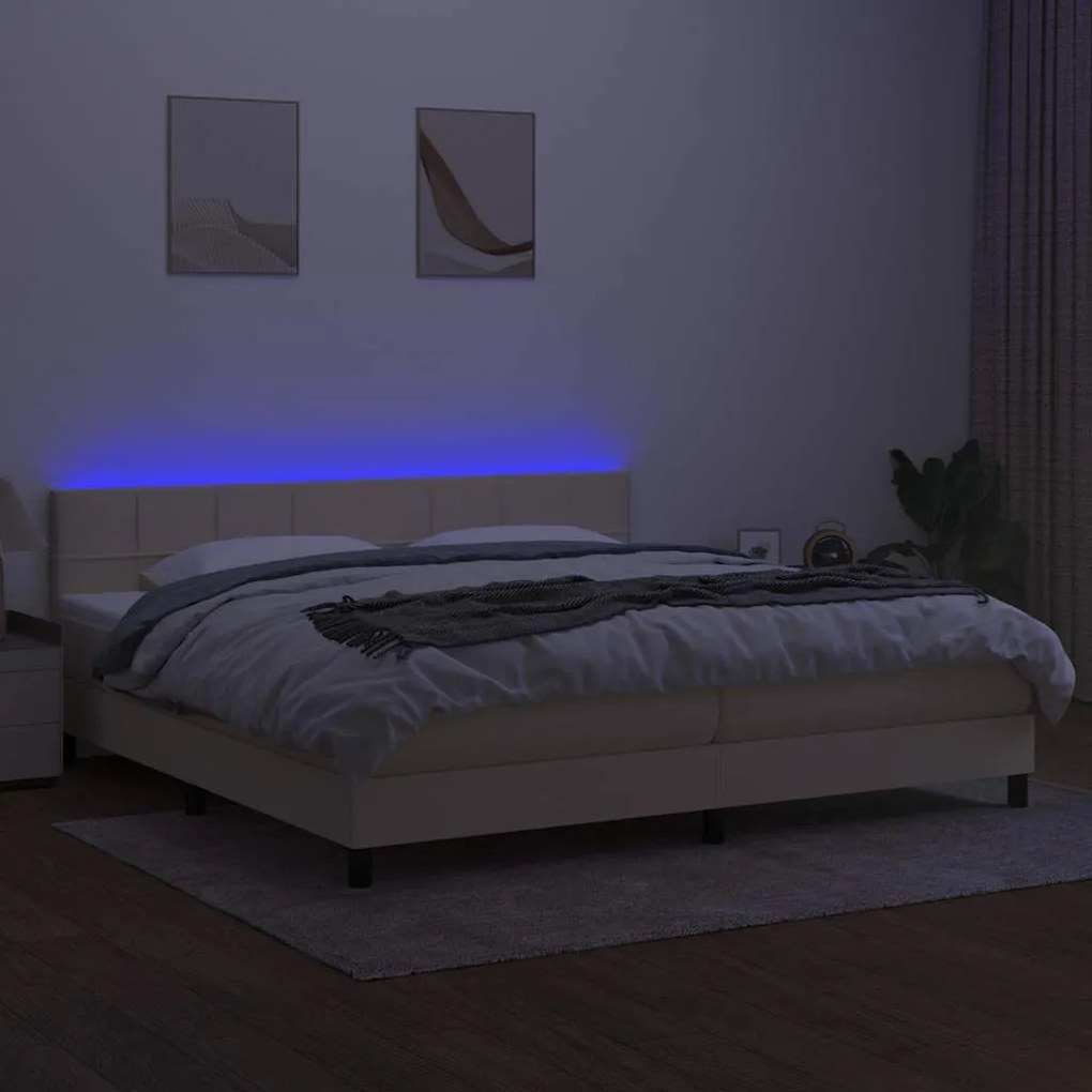 Box spring postel s matrací a LED krémová 200x200 cm textil 3133186