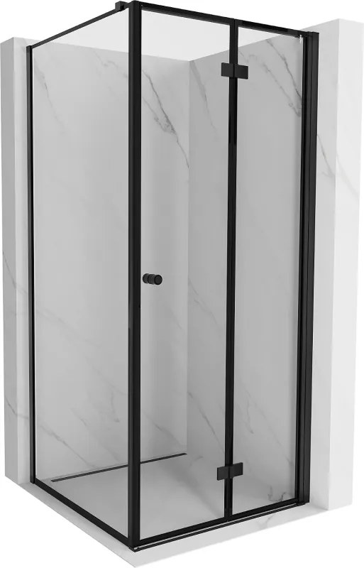 Mexen Mist-F T, 1-křídlý ​​skládací sprchový kout pravý 85 x 85 cm, čiré sklo-černý rám, 8A6T-085-085-70-70-P