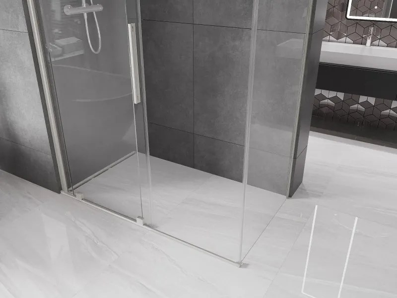 Mexen Velar, sprchový kout s posuvnými dveřmi 150 x 90 cm, 8mm čiré sklo, broušená ocel, 871-150-090-01-97