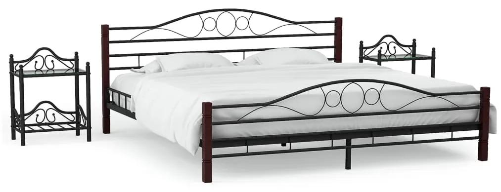276032 vidaXL Rám postele s 2 nočními stolky černý kov 180 x 200 cm