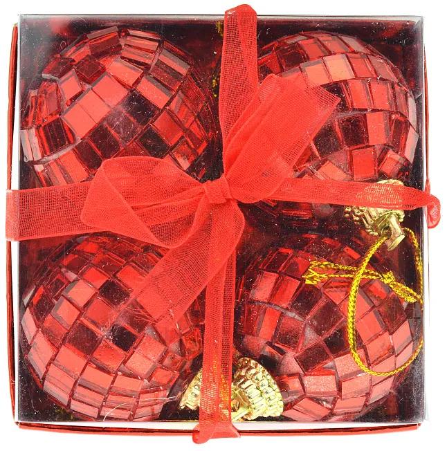 Vánoční kouličky (4cm), disco koule, červené - Set 4ks