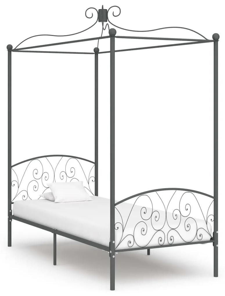 vidaXL Rám postele s nebesy šedý kovový 100 x 200 cm