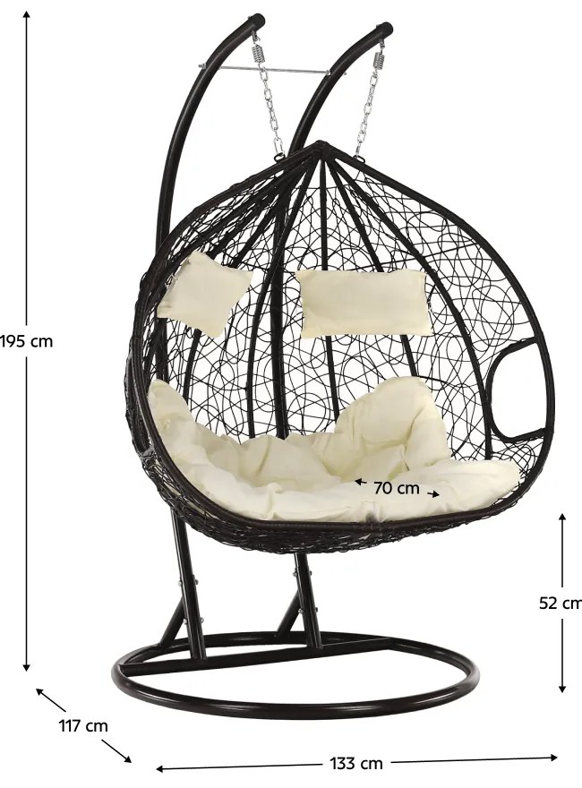 Kondela Závěsné dvojkřeslo, hnědá / krémová, DALVEA 2 NEW