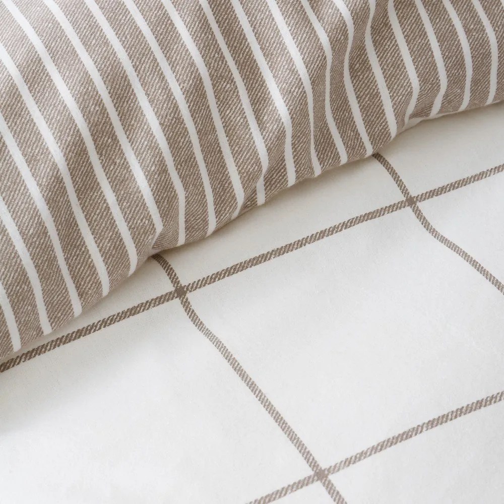 Krémové/taupe flanelové povlečení na dvoulůžko 200x200 cm Brushed Regal Check – Bianca