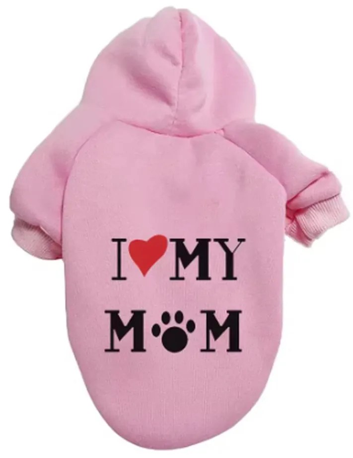 Jarní/podzimní obleček pro pejsky - "I love mom" s kapucí Barva: Růžová, Velikost: 5XL