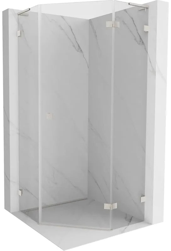 Mexen Lunar, L pětiúhelníkový sprchový kout naklápěcí vpravo 80 x 80 cm, 8mm čiré sklo, ocelový profil, 831L-080P-080L-97-00-P