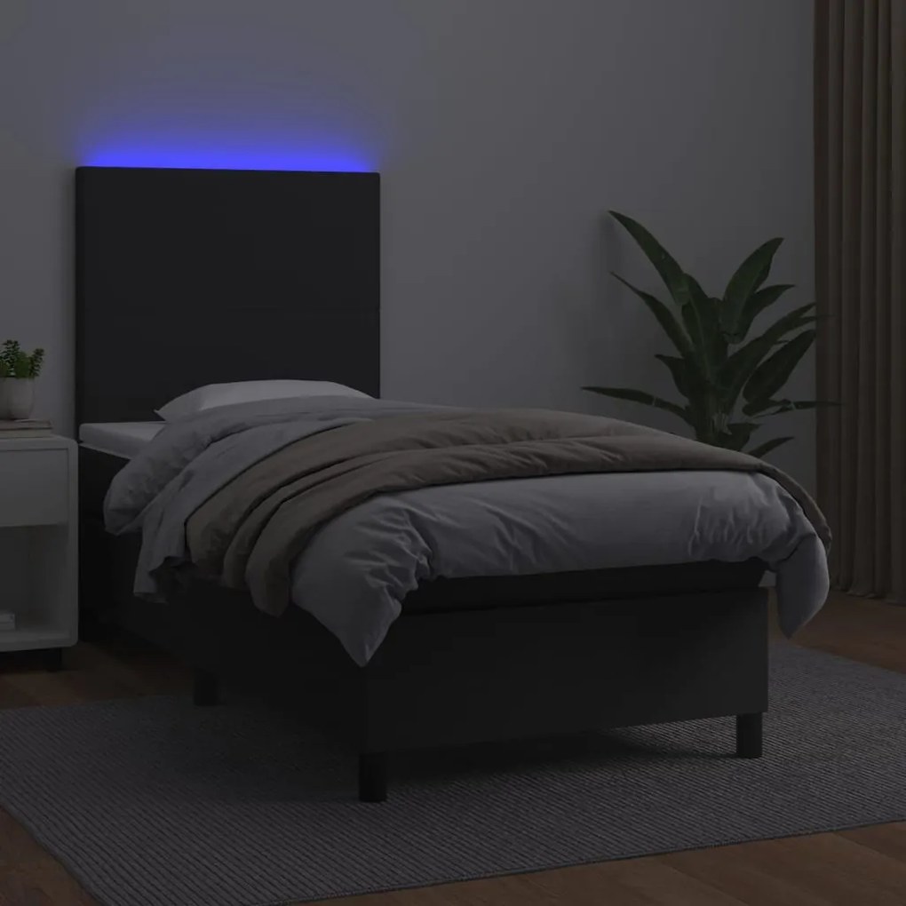 Box spring postel s matrací a LED černá 90x190 cm umělá kůže 3135795