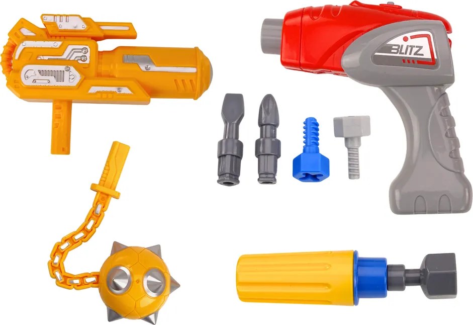LEAN Toys Robot na šroubování, zbraň, vrtačka, šroubovák, světla, zvuk, modrý