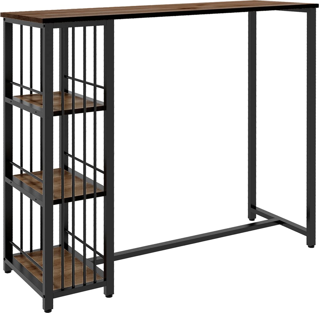 HOMCOM Kuchyňský barový stůl se 3 policemi, industriální design, vzhled dřeva, ocelový rám, 20 x 40 x 105 cm, černá a hnědá | Aosom.de