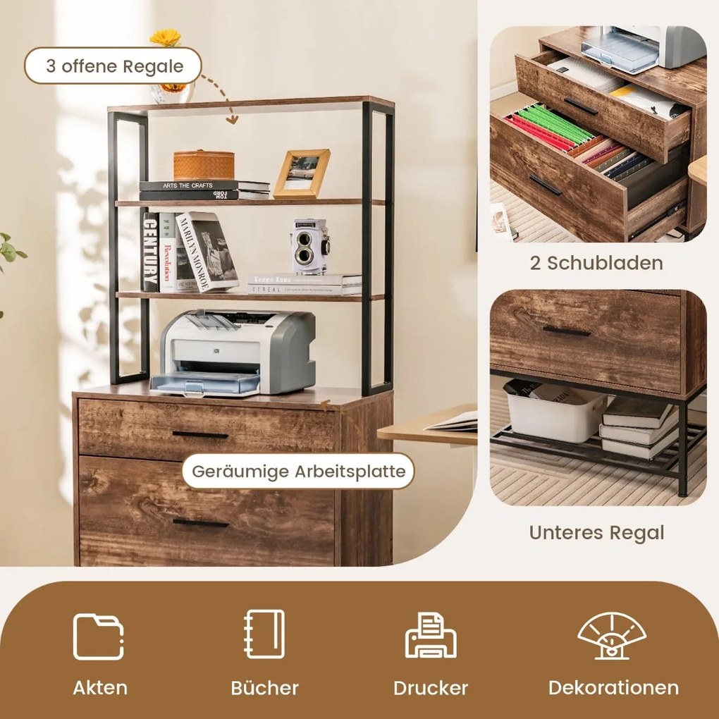 Costway Kartotéka s nabíjecí stanicí kancelářská skříňka se 3 otevřenými