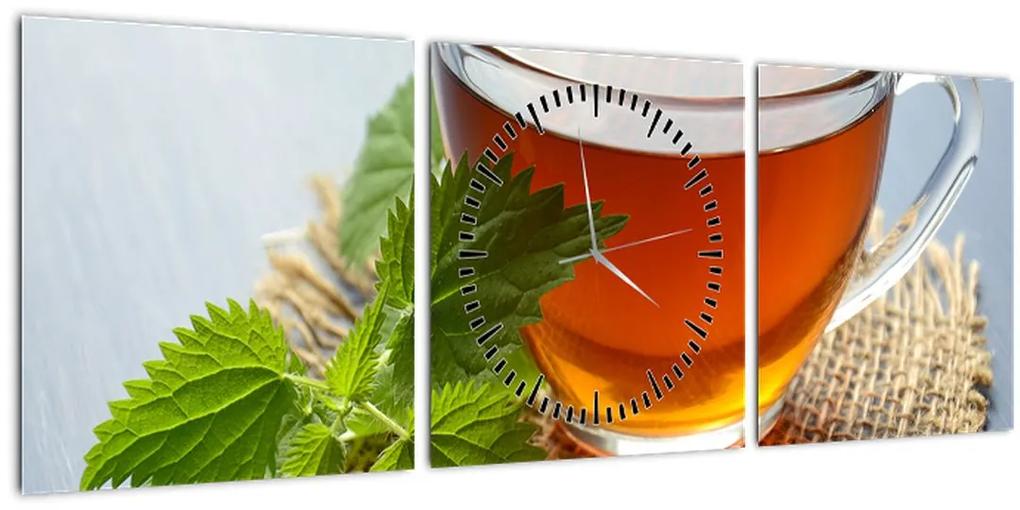 Obraz šálku s čajem (s hodinami) (90x30 cm)