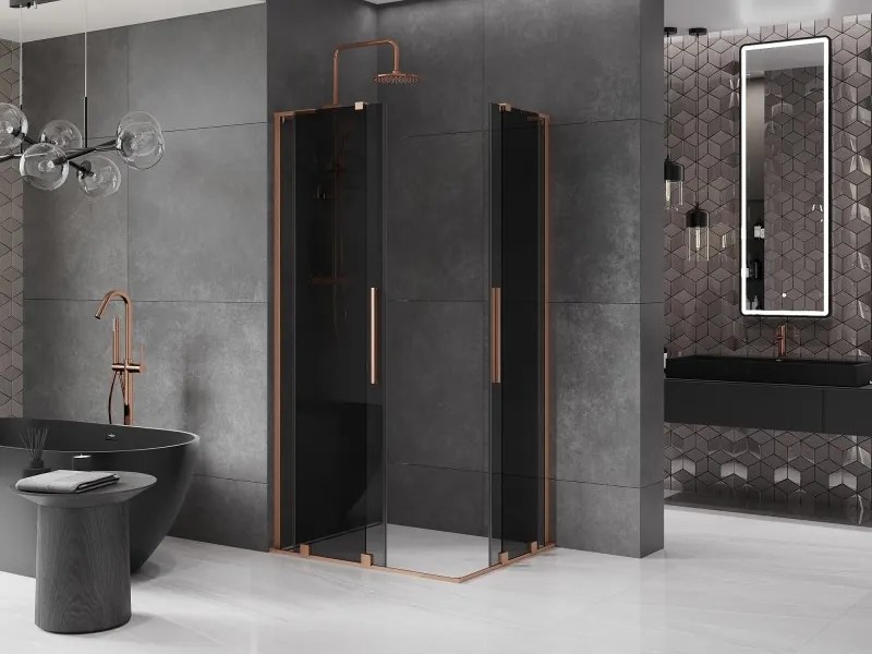 Mexen Velar L Duo, sprchový kout s posuvnými dveřmi 90 x 80 cm, 8mm šedé sklo, měděná matná, 871-090-080-02-43-65