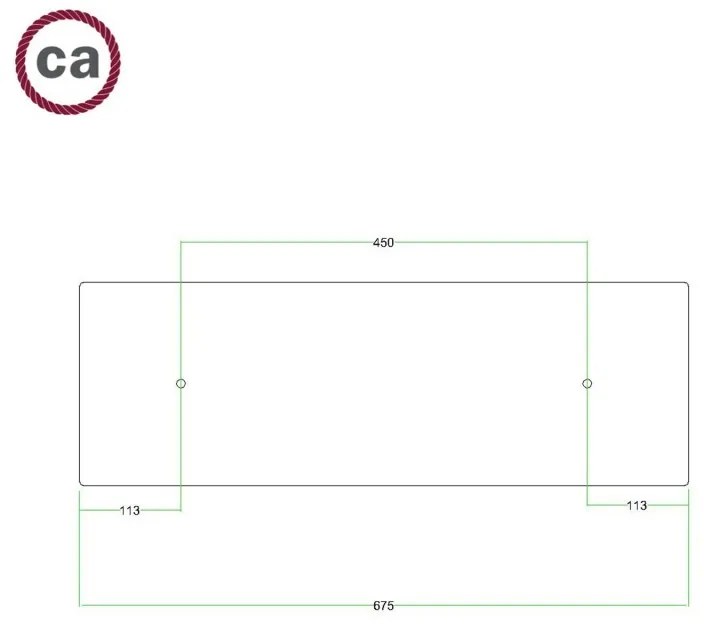 creative cables Obdélníkový XXL stropní baldachýn ROSE ONE, 675 x 225 mm, 2 otvory Barva komponentu: Matná bílá dibond, Barva montury: Černá