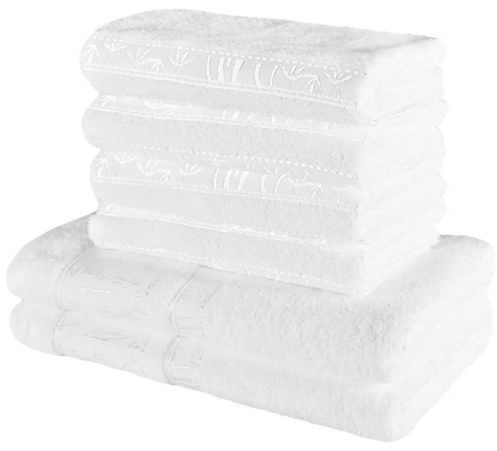 EMI Sada 6 kusů bílých bambusových osušek a ručníků 2x 70x140 + 4x 50x100