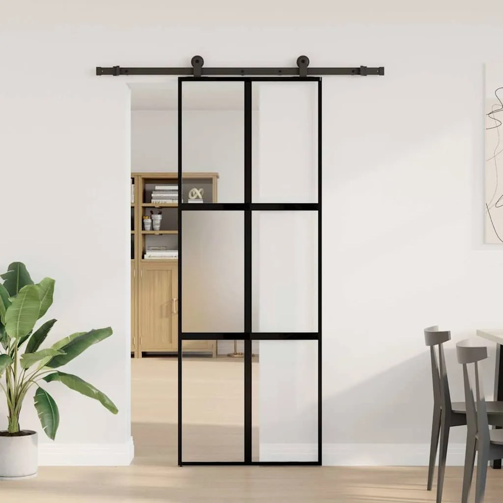 Posuvné dveře s kováním 76x205 cm tvrzeného sklo a hliník 3332971