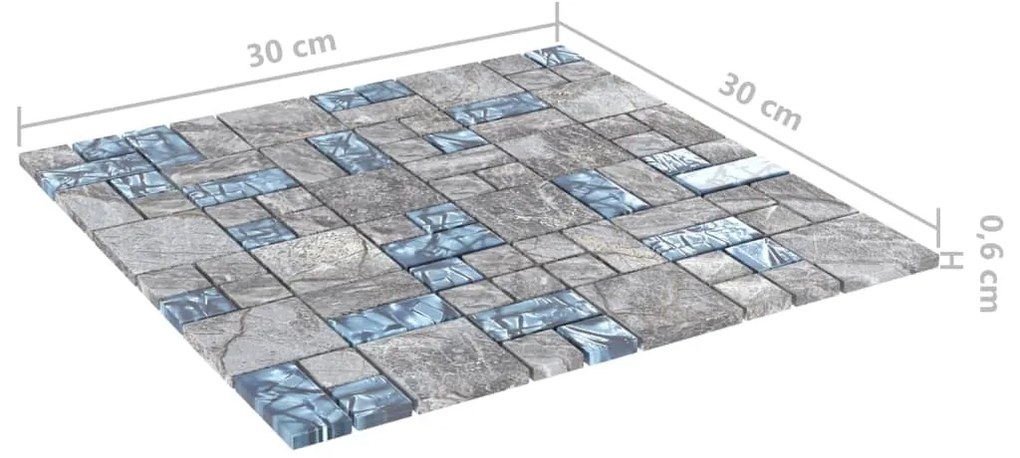 vidaXL Mozaikové dlaždice 22 ks šedé a modré 30 x 30 cm sklo