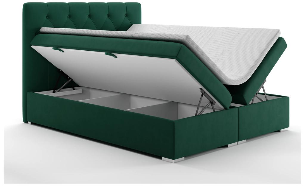 Kontinentální postel 140 cm Ronda (tmavě zelená) (s úložným prostorem). 1020365