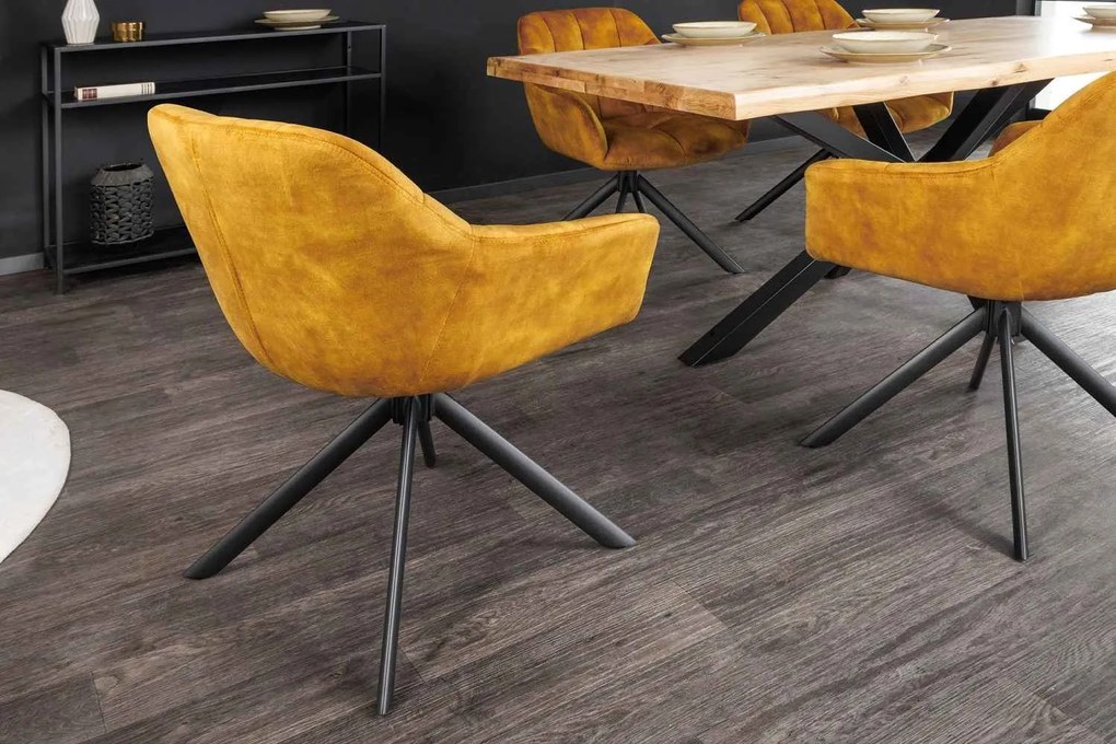 Designová otočná židle Vallerina hořčičný samet - skladem